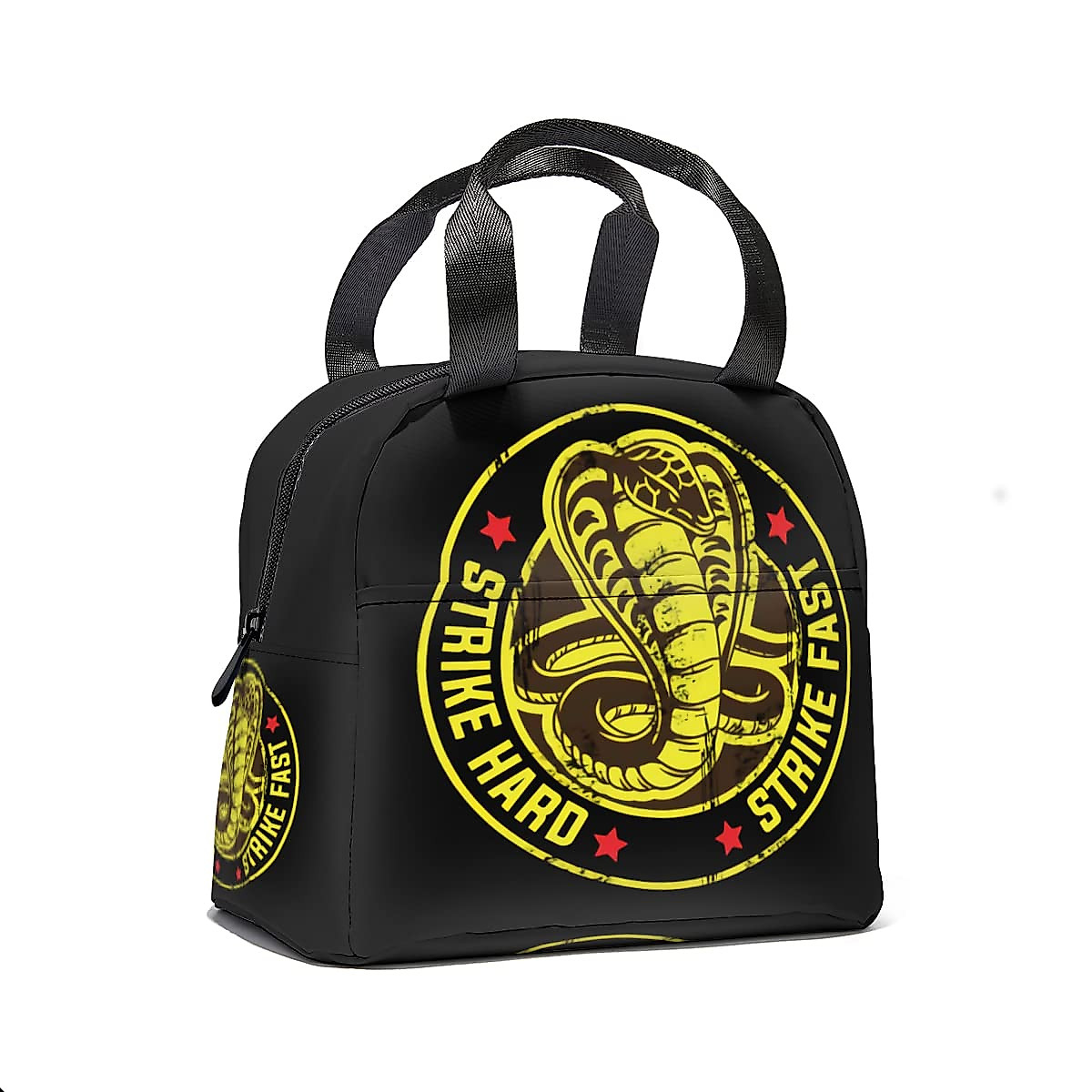 Cobra Strike Hard Fast No Mercy Karate Insulated Lunch Box Portable Thermal Cooler Tote Bag with Front Pocket Reusable Leakproof Lunch Bags for Women Men Girls Adults Work Hiking Picnic Travel