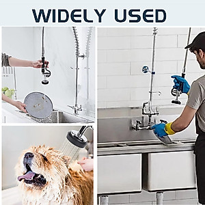 Spray Valve with 38” Commercial Sink Sprayer Hose and Pre Rinse Hose Spring, Pre Rinse Sprayer with Flexible Stainless Steel Hose & Spring Assembly for Commercial Kitchen Faucets (Grey)