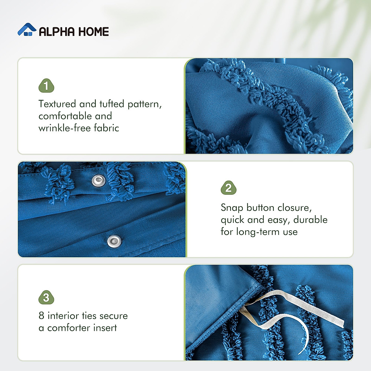 ALPHA HOME Duvet Cover Set Queen Size, Boho Bedding Cover Set Tufted Duvet Cover Set (1 Duvet Cover, 2 Pillowcases)