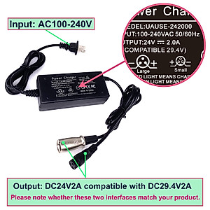 24V29.4V1.5A2A 3 Prong 3-pin XLR Connector Battery Power Charger for Razor Go-Go Elite Traveller Plus HD US, Ezip Mountain Trailz, Jazzy Power Chair Charger, Pride Mobility
