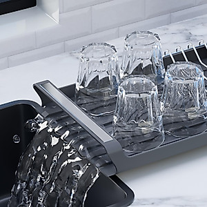 TOOCA BEAR Expandable Small Dish Drying Rack, Dish Racks for Kitchen Counter Dish Drainer with Removable Cutlery Holder, Dish Racks for Sink, Grey