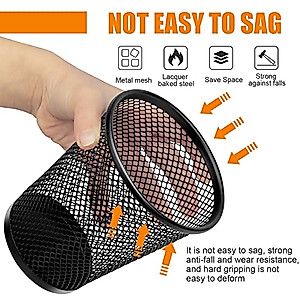 Pen Holder, Mesh Pencil Pen Holder Cup, for Desk Office Pen Organizer, Black Round Pencil Holder for School, Home, Office and other Office Desk Organizers (6 Pack)