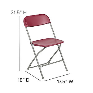 EMMA + OLIVER Set of 2 Plastic Folding Chairs - 650 LB Weight Capacity Lightweight Stackable Folding Chair in Red