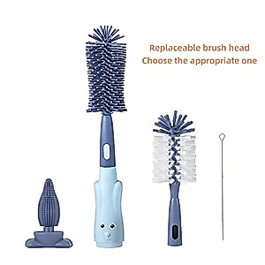 CHEMIMOSO Multifunctional Cleaning Brush, Baby Bottle Brush, Bottle Brush Cleaner Set, Dark Blue, Silicone and Nylon Brush