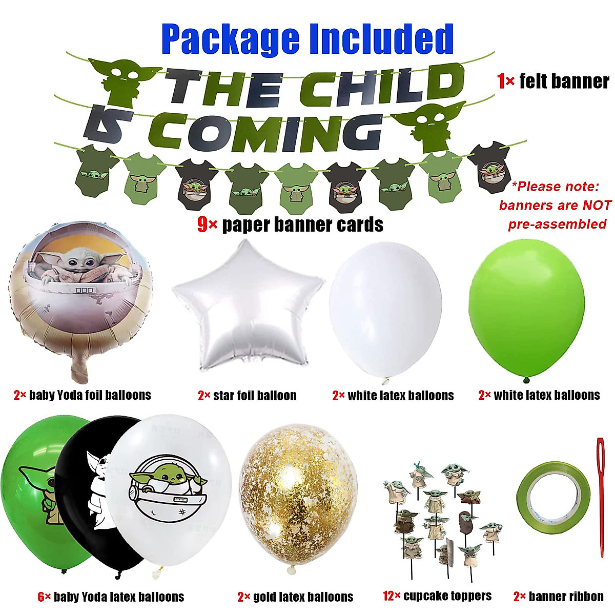 17 Pcs Yoda Baby Shower Decorations Set