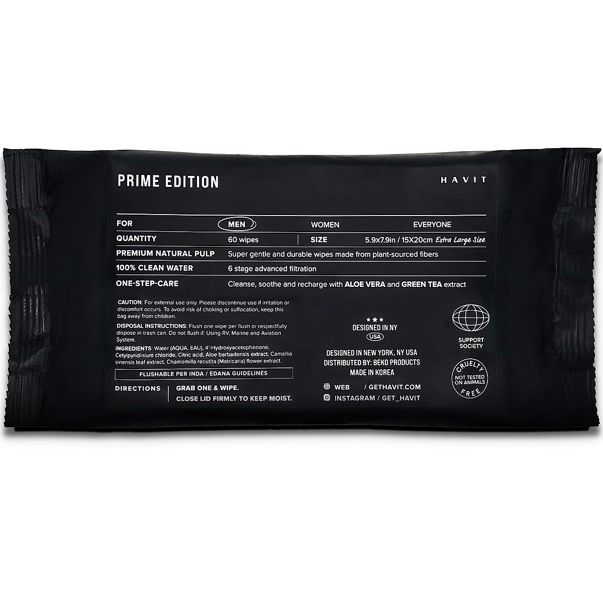 HAVIT Prime Edition Wipes for Men - 360 Flushable Wipes for Adults, Unscented Wet Wipes Infused with Aloe & Green Tea, At-Home Use Dispensers, Septic and Sewer Safe, (Total 360 Wipes - 6 Packs of 60)