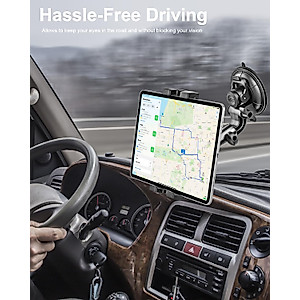 woleyi Car Tablet Holder Windshield - [95mm Strongest Suction Cup] Window Dashboard Car Tablet Mount for Trucks/Vehicles with 1/4'' Screw Tip, for 4.7-13" iPad Pro Air Mini, Galaxy Tab, iPhone, Camera