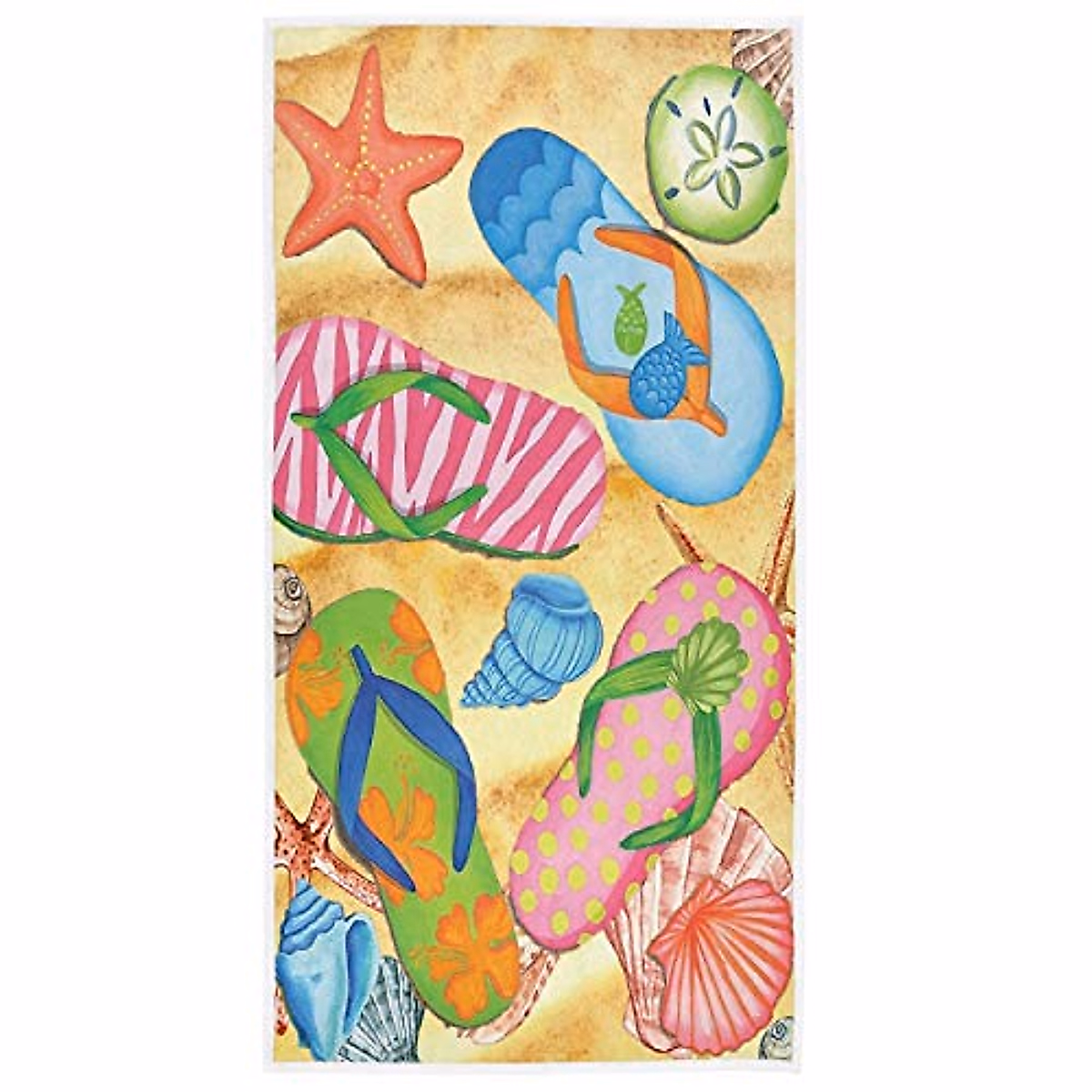 Vdsrup Beach Flip Flops Hand Towels Starfish Seashells Summer Towel Soft Kitchen Tea Towels Dish Washcloths Thin Guest Face Towel Portable Bath Decorations Housewarming Gifts 16 X 30 in
