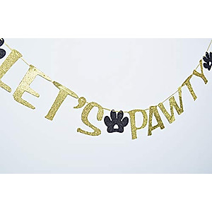 Let's Pawty Banner Sign Garland for Pet Birthday Party Decor Dog Pawty Photo Prop Backdrop (Gold)