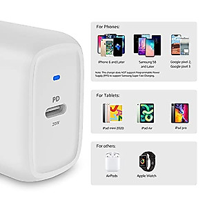 Amazon Basics 20W One-Port USB-C Wall Charger with Power Delivery PD for Tablets & Phones (iPhone 14/13/12/11/X, iPad, Samsung)-White (non-PPS)