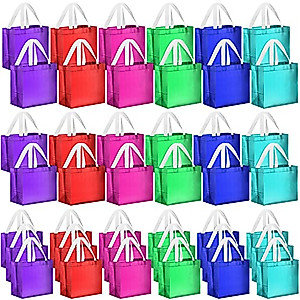 48 Pcs Glossy Reusable Grocery Bags Shopping Tote Bag 3 Size Glossy Mix Color Gift Tote Bags Non Woven Fabric Present Bag with Handles for Party Birthday Wedding Valentine's Day Event Goodie Gift