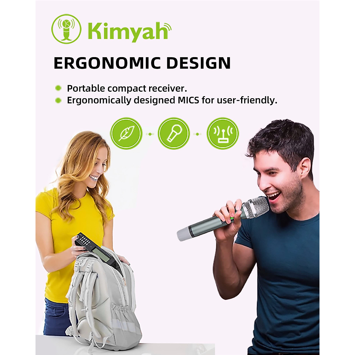 Wireless Microphone System, All Metal Dual UHF Cordless Mics of Handheld, 328ft Range, Ideal for Church, Conference and Karaoke, DJ, Wedding(KY-8208)