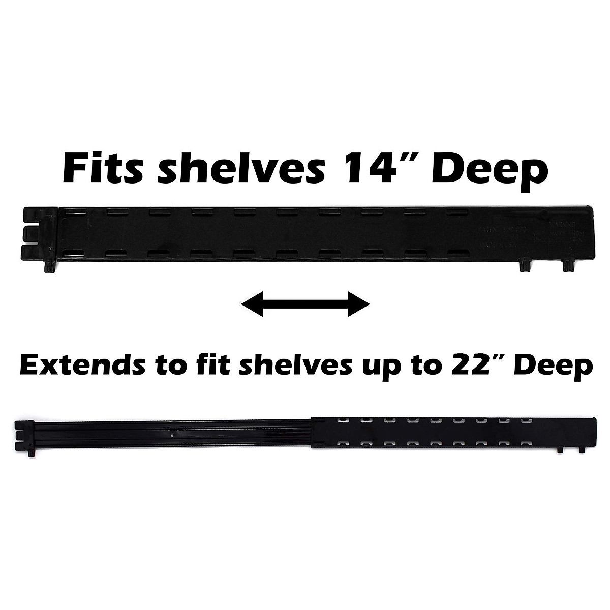 Black Extendable Adjustable Depth Gondola Shelf Dividers for Shelves 14" to 22" D, 100 Pack