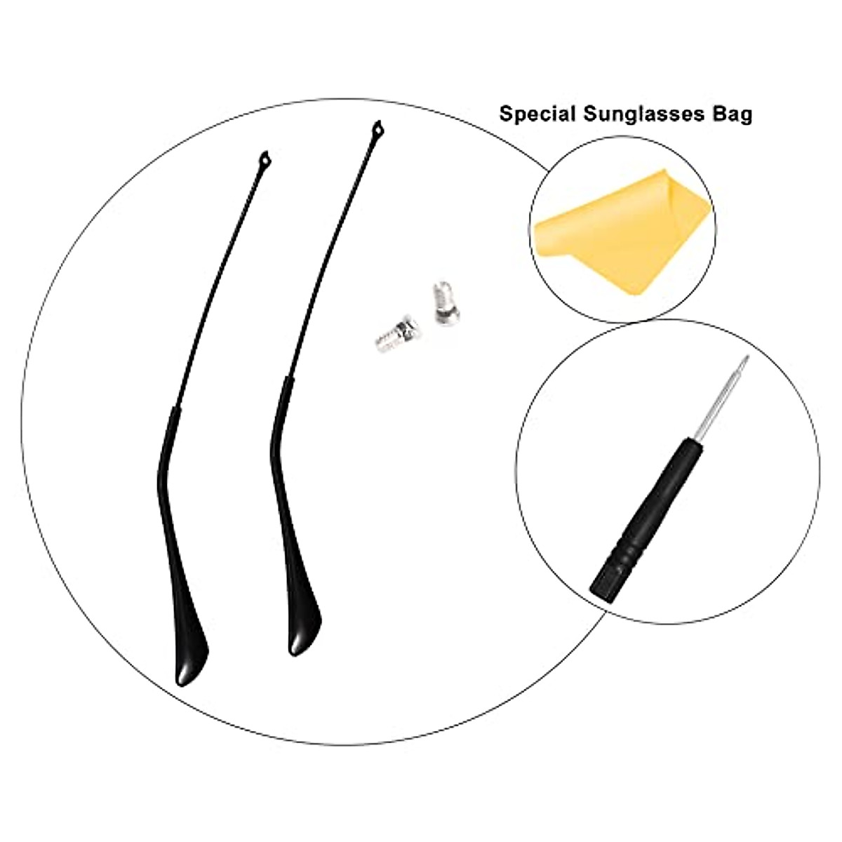 Replacement Temple Tips Temple Arms for Ray-Ban Aviator RB3025 3025 Sunglasses Repair Kit，Bonus Screws/Screwdriver/Sunglasses Bag-Black