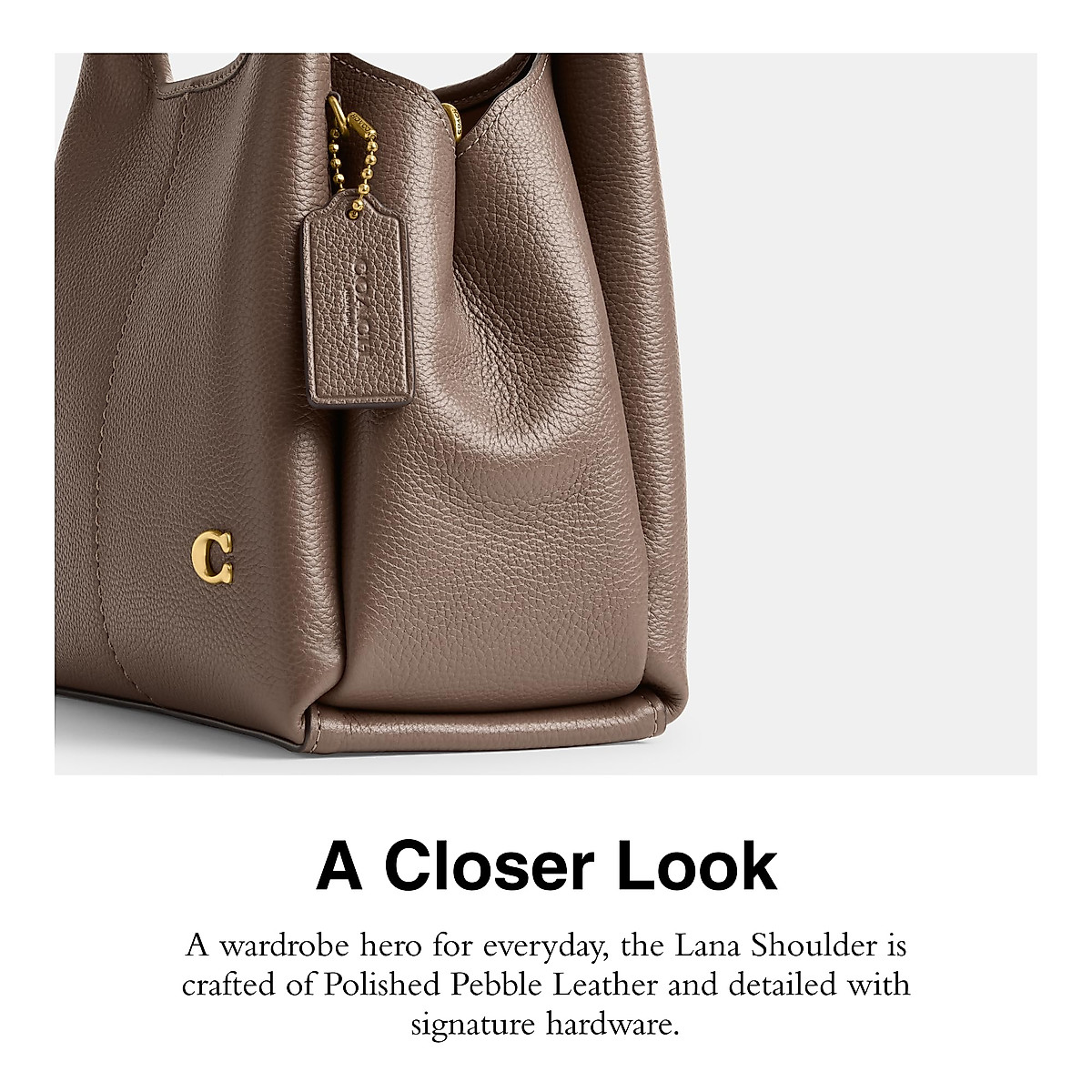 COACH Polished Pebble Leather Lana Shoulder Bag 23, Dark Stone