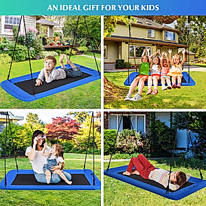 Goplus 700LBS 60 Inch Giant Platform Tree Swing for Kids and Adults, Indoor Outdoor Adjustable Rectangle Swing w/ 2 Hanging Straps & Steel Frame, Waterproof Swing Set for Porch Backyard (Navy Blue)