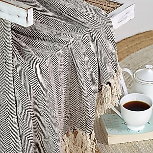 THE ART BOX Brown Throw Blanket for Sofa and Couch Cotton Reversible Chevron Striped Farmhouse Bed Throws Boho Indian Decorative Arm Chair Settee Cover - 50x60 Inches