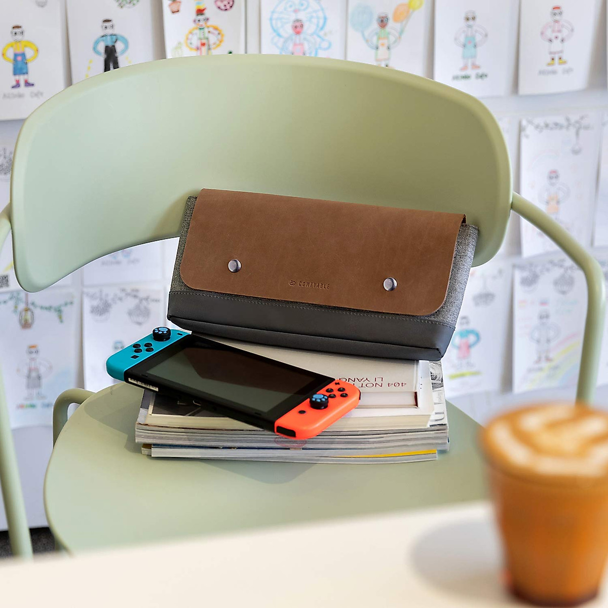 Comfyable Carrying Case Fit for Nintendo Switch with 6 Game Slots, Portable Travel Pouch Protective Waterproof Cover with Pocket for Accessories, Dark Gray & Brown