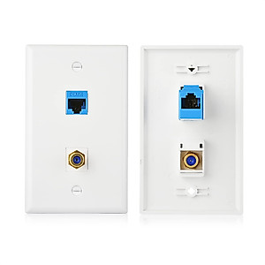 Cable Matters 2-Pack UL Listed 2-Port Ethernet Coax Wall Plate (Coax and Ethernet Wall Plate, Ethernet Coaxial Wall Plate) in White