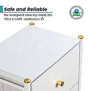 FLYJOE 2 Drawer Nightstands for Bedroom - Small Bedside Dresser with PU Leather Front Bins- Stylish End Table and Night Stand Furniture - Perfect for Closet, Bedroom, White