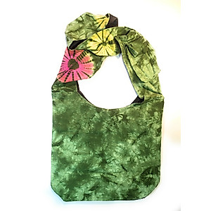 Tie Dye Crossbody Shoulder Hippie Boho Handbag Purse in Green Large