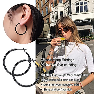 Black Lightweight Thin Hoops | 30mm Black Hoop Earrings for Women