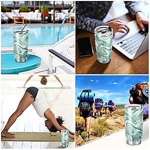 Amooorous Gray-green Fluid Stainless Steel bottle with straw with Straw Leak Resistant Flip insulated travel coffee mug for travel cute vacuum insulated tumbler with lid vasos para agua gym 20oz