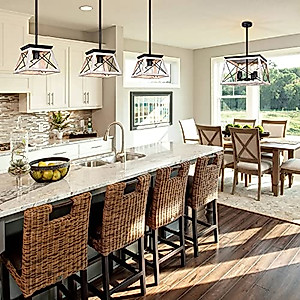 Merbotin Farmhouse Chandelier for Dining Room, Rustic Kitchen Island Light Fixture, White Wood Distressed Large Pendant Light, 4 Light Chandelier Hanging Ceiling Light for Entryway Hallway Foyer