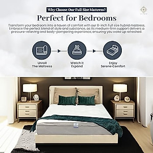 Oliver & Smith Full Size Mattress 8 Inch Hybrid Mattress Full with High Density & Comfort Cold Foam with Continuous Coil Bonnell Springs Eco-Friendly, Breathable Full Mattress Medium Firmness