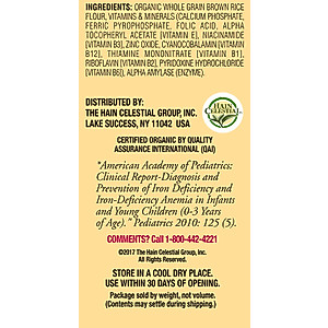 Earth's Best Organic Infant Cereal, Whole Grain Rice, 8 oz. Box