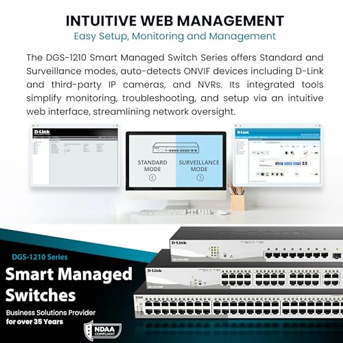 D-Link 52-Port Gigabit Smart Managed PoE+ Switch | 48 PoE+ Ports (370W) + 4 Combo SFP Ports| L2+ |VLANs |Web Managed |Surveillance Mode | Rackmount | NDAA Compliant | Lifetime Warranty (DGS-1210-52MP)