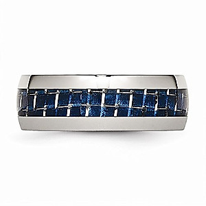 FB JEWELS Solid Stainless Steel Blue Carbon Fiber Inlay Polished Wedding Band Size 6.5