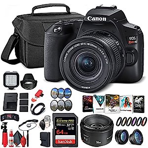 Canon EOS Rebel SL3 DSLR Camera with 18-55mm Lens (Black) (3453C002) + Canon EF 50mm Lens + 64GB Card + Color Filter Kit + Case + Filter Kit + Corel Photo Software + 2 x LPE17 Battery + More (Renewed)