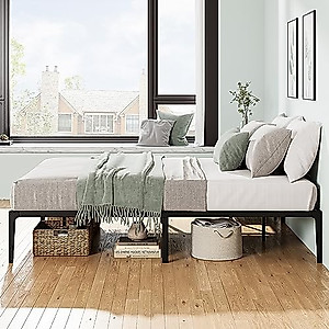 IDEALHOUSE 14 Inch King Bed Frame with Storage, Metal Platform Bed Frame King Size, Sturdy Steel Slats Support Mattress Foundation No Box Spring Needed, Black