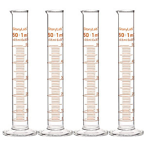 StonyLab 4-Pack Borosilicate Glass 50ml Heavy Wall Graduated Cylinder Measuring Cylinder, 50ml