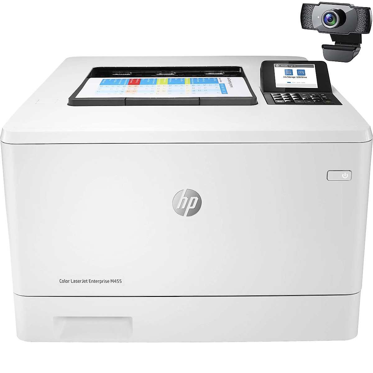 HP Laserjet Enterprise M455dnA Single-Function Wired Color Laser Printer for Home Office, White - Print only - 2.7" Touchscreen, 29 ppm, Automatic Duplex Printing, Ethernet, Cbmou External Webcam