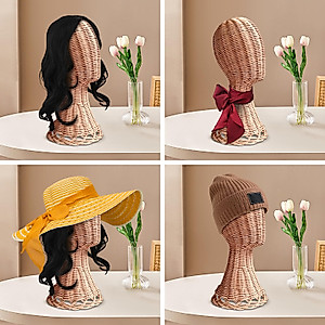 Generic Mannequin Head Hat Display Stand Professional Tall Rattan Hat Rack Wig Stand for Hairpieces Headsets Headphones Barber Salon Shop