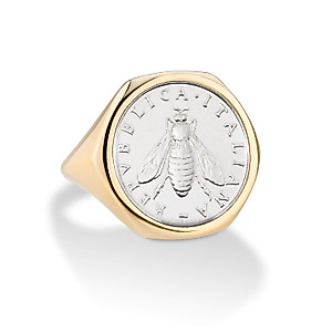 Miabella 18K Gold Over Sterling Silver Genuine Italian 2-Lira Bee Coin Retro Signet Ring for Women (7)
