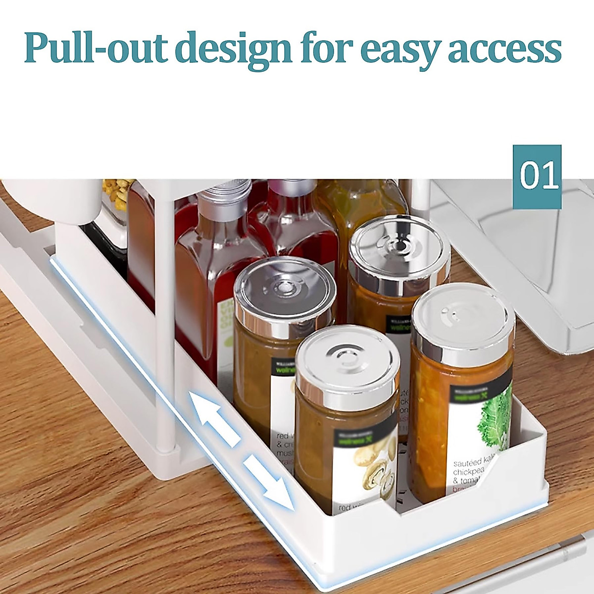 LONONE Under Sink Organizers and Storage Kitchen 2 Pack Under Sink Organizer Storage Pull Out Sliding Cabinet Organizer Pull Out Shelves Under Kitchen Sink,White