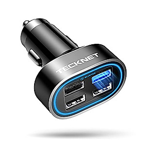 TECKNET USB Car Charger 54W 4-Port USB Car Charger Adapter QC 3.0 Port Compatible with iPhone 14 Pro Max/14 Plus/iPhone 13 12 11 Pro Max X XR XS 8 Samsung Galaxy Note 20/10 S21/20/10 Google Pixel