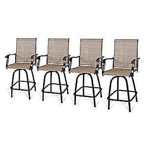 Peak Home Furnishings 4-Piece Outdoor Swivel Bar Stools, Textilene Patio Seating Height Bar Chairs with High Back and Armrest (Sling Seat, Set of 4)
