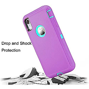 Stroson for iPhone XR Case with Built in Screen Protector Heavy Duty Shockproof Full Body 3 in 1 Rugged Bumper for Women Man Protective Cover Phone Case for iPhone XR 6.1” (Purple/Mint)