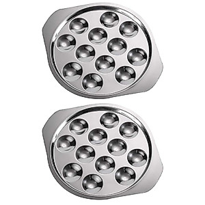 YARNOW 2pcs Stainless Steel Escargot Plates Dishes 12 Compartment Holes Escargot Baking Dishes for Snail BBQ Mushroom Silver