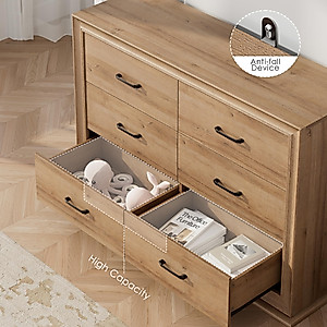 HIFIT 6 Drawer Double Dresser, 47.2" Wide Chest of 6 Drawers, Wooden Farmhouse Dressers for TV Stand, Storage Organizer Cabinet for Living Room, Hallway, Entryway, Oak, 47.2" Wx17.3 Dx32 H