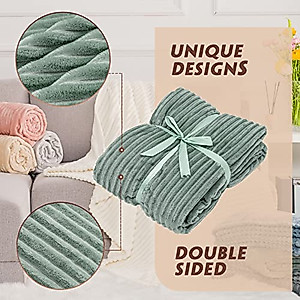 RECYCO Fleece Throw Blanket for Couch, Super Soft Cozy Fuzzy Decorative Blankets and Throws with Striped Pattern for Sofa, Lightweight Ribbed Plush Sage Green Throw Blanket for Bed 50"x60"
