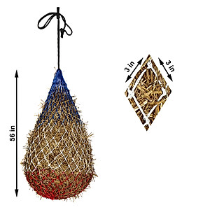 Majestic Ally 2 pcs Slow Feed 56” Hay Net with Soft 3"x3" Holes for Horses & Livestock, Nylon Rope Hanging, Simulates Grazing, Reduce Waste (Purple)