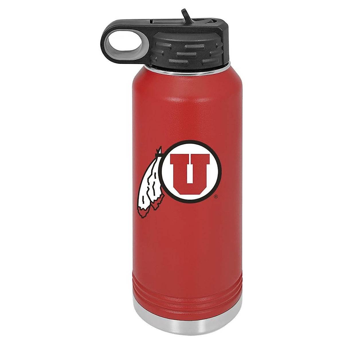 Game Day Outfitters Utah 32oz Stainless Steel Double Walled Red Beverage Bottle with Flip Straw Spout - College Gear for Playoff Season – For Office, Home or Auto – Show your Utes Pride