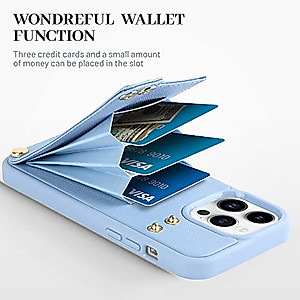 LAMEEKU for iPhone 12 Pro Max Wallet Case with Card Holder, Leather Card Slots Case, 360°Rotation Ring Kickstand, RFID Blocking Protective Case Designed for Apple iPhone 12 Pro Max 6.7'' Blue