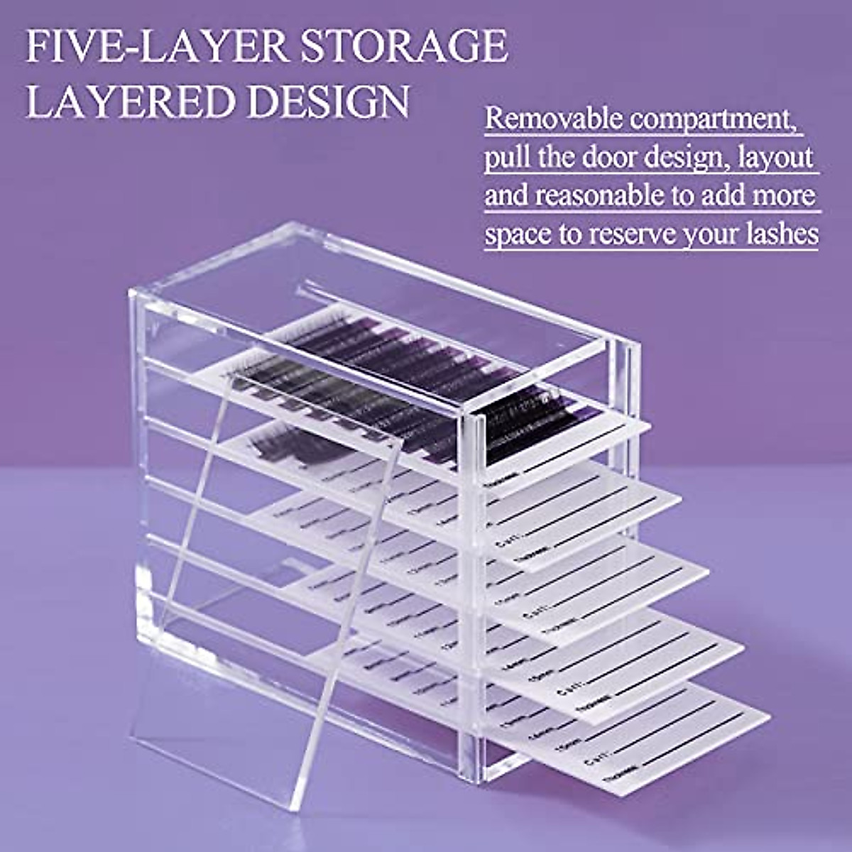 Dfsuiwk 5 Layers Acrylic Clear Eyelash Storage Box False Eyelash Container Case Lash Display Organizer for Grafting Lash Extension