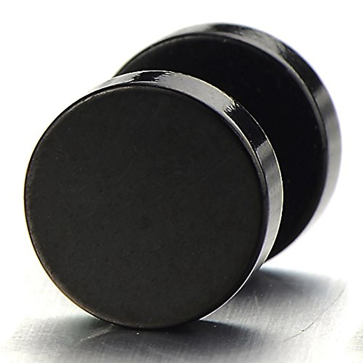 10MM Black Screw Stud Earrings for Mens Women Steel Cheater Fake Ear Plugs Gauges Illusion Tunnel